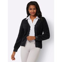 WITT Damen Strickjacke mit Spitzen-Borte, schwarz, Gr&ouml;&szlig;e 40