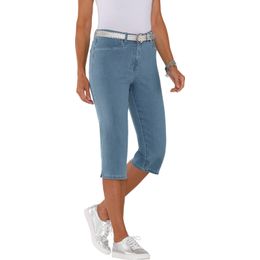 Damen Caprijeans mit glitzerndem Katzenmotiv blue-bleached, Gr&ouml;&szlig;e 50