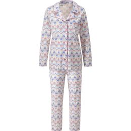 w&auml;schepur Damen Pyjama mit Knopfleiste ecru-hortensie-bedruckt, Gr&ouml;&szlig;e 36/38