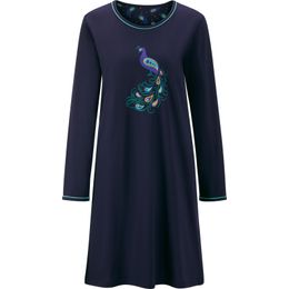 Comtessa Damen Sleepshirts mit Pfau-Motiv marine-blaugr&uuml;n-bedruckt Gr&ouml;&szlig;e 36/38