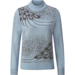 Damen Stehkragenpullover mit Intarsien-Muster hellblau-gemustert, Gr&ouml;&szlig;e 44