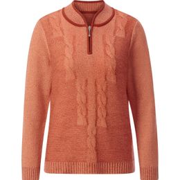 Damen Boucl&eacute;-Pullover mit Zopfmuster papaya-meliert, Gr&ouml;&szlig;e 40