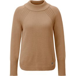 Damen Stehkragenpullover mit abgerundetem Saum camel, Gr&ouml;&szlig;e 44