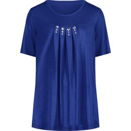 Damen Kurzarmshirt mit Ziersteinchen, reine Viskose royalblau, Gr&ouml;&szlig;e 38