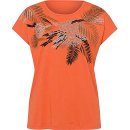 CR&Eacute;ATION L Damen Kurzarmshirt aus reiner Baumwolle orange-cognac Gr&ouml;&szlig;e 48