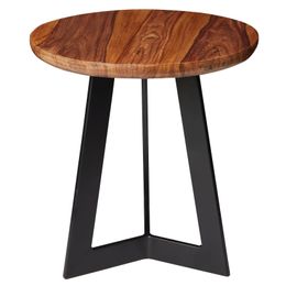 KADIMA DESIGN Industrial Beistelltisch Sheesham Holz und Metall, Rustikales Design, 35x37x35 cm.
