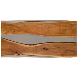 Esstisch Akazie mit Epoxidharz 200x100x76 natur lackiert / Epoxid grau Baumkanten-Optik EPOXY Unikat #8