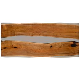 Esstisch Akazie mit Epoxidharz 220x100x76 natur lackiert / Epoxid grau Baumkanten-Optik EPOXY Unikat #2