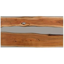 Esstisch Akazie mit Epoxidharz 200x100x76 natur lackiert / Epoxid grau gerade Kante EPOXY Unikat #2