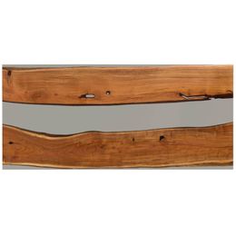 Esstisch Akazie mit Epoxidharz 220x100x76 natur lackiert / Epoxid grau gerade Kante EPOXY Unikat #2