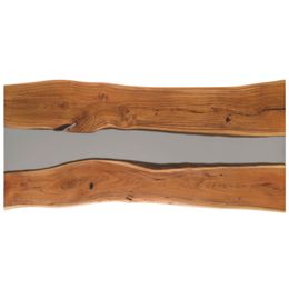 Esstisch Akazie mit Epoxidharz 220x100x76 natur lackiert / Epoxid grau echte Baumkante EPOXY Unikat #5