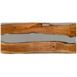 Esstisch Akazie mit Epoxidharz 240x100x76 natur lackiert / Epoxid grau Baumkanten-Optik EPOXY Unikat #8