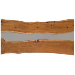 Esstisch Akazie mit Epoxidharz 220x100x76 natur lackiert / Epoxid grau echte Baumkante EPOXY Unikat #1