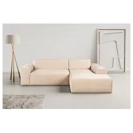 Ecksofa Inosign "Zeus-L" Sofas Gr. B/H/T: 253cm x 70cm x 188cm, Struktur fein + weich, Ottomane rechts, beige (creme) Curvy Trend Ecksofa mit urbaner Optik