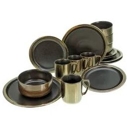 Kombiservice Creatable "Modern Industrial" Geschirr-Sets Gr. 16 tlg., goldfarben (schwarz/goldfarben) Service, Spezialglasur, glänzende Sprenkel, 16 Teile, für 4 Personen