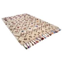 Orientteppich Theko "Nomadic 1" Gr. 4, beige, B:160cm H:20mm L:230cm, Schurwolle, Teppiche, Fransenteppich, reine Wolle, handgewebt, Rauten Design, mit Fransen