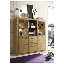 HOMETREND Highboard INOSIGN "HARTFORD" Sideboards Gr. B/H/T: 137,0 cm x 140,7 cm x 42,0 cm, Manuell, 1 St., braun (asteiche massiv geölt, wild eiche) Vitrine, Breite 137 cm