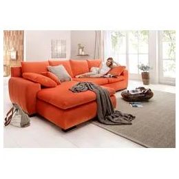 Ecksofa Home Affaire "Cara Mia L-Form" Sofas Gr. B/H/T: 325cm x 87cm x 183cm, Luxus-Microfaser Vintageoptik, Recamiere beidseitig montierbar, ohne Bettfunktion, orange wahlweise mit Bettfunktion und Bettkasten, Massivholzfüße