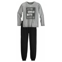 Pyjama AUTHENTIC LE JOGGER Gr. 122/128, schwarz (meliert, grau, schwarz) Kinder Homewear-Sets "Ich chille bitte warten"