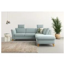 Ecksofa Home Affaire "Trelleborg L-Form" Sofas Gr. B/H/T: 252cm x 86cm x 213cm, Struktur fein, Ottomane rechts, ohne Bettfunktion-ohne Stauraum, blau (aqua) Federkern-Polsterung, wahlweise mit Bettfunktion und Stauraum