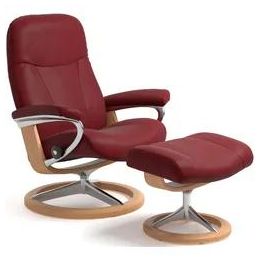 Relaxsessel stressless "Garda", rot (bordeaux batick), B:82cm H:102cm T:72cm, Sessel, mit Signature Base, Größe M, Gestell Eichefarben