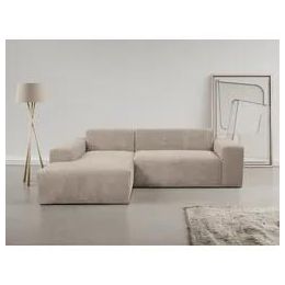 Ecksofa Inosign "Zeus-L" Sofas Gr. B/H/T: 253cm x 70cm x 188cm, Cord, Ottomane links, grau (hellgrau/beige) Curvy Trend Ecksofa mit urbaner Optik