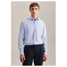 Businesshemd Seidensticker "Shaped", Herren, Gr. XL (44), normale Ärmellängen, blau (hellblau), 100% Baumwolle, kariert, tailored fit, Langarm 2-Knopf-Manschette, Hemden, Shaped Langarm Kentkragen Karo