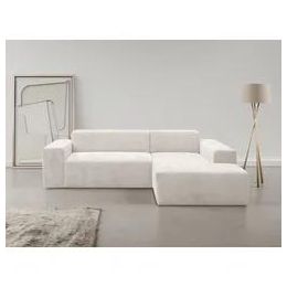 Ecksofa Inosign "Zeus-L" Sofas Gr. B/H/T: 253cm x 70cm x 188cm, Chenille, Ottomane rechts, beige (natur) Curvy Trend Ecksofa mit urbaner Optik