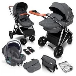 Kombi-Kinderwagen BABYGO "Halime AIR 3in1, Anthracite Black" grau (grau silber) Baby Kinderwagen mit Luftreifen, inkl. Babywanne, Babyschale, Regenhaube & Wickeltasche