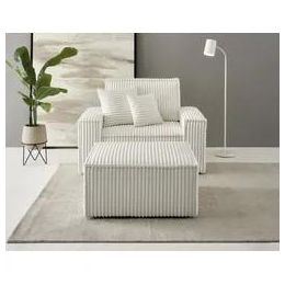 Loveseat Andas "Finnley" Sessel Gr. Cord, B/H/T: 120 cm x 85 cm x 166 cm, beige (hellbeige) Loveseat und Hocker im Set, passend zur Polster-Serie Finnley