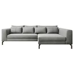 Ecksofa Inosign "Cross, mit softem Sitz, L-Form, wendbare Zierkissen, Breite 284 cm" Sofas Gr. B/H/T: 284cm x 82cm x 172cm, Struktur weich, Ottomane rechts, grau (ashgrau) Couch mit vielen Kissen, stylische Kreuznaht, elegante Metallfüße