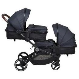 Zwillingswagen BABYGO "Twinner, Grey melange" grau (grey melange) Baby Kinderwagen inkl. 2 Regenhauben, Nachtlichter u. Wickeltasche; Geschwisterwagen