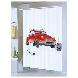 Duschvorhang MSV "CITROEN 2CV", rot (weiß, rot), B:180cm H:200cm, Polyester, Duschvorhänge, Höhe 200 cm