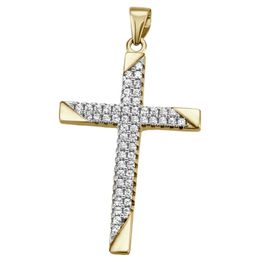 Ketten-Anhänger Firetti "Schmuck Geschenk Silber 925 Halsschmuck Anhänger Kreuz" Schmuckanhänger Gr. Silber 925 (Sterlingsilber), 2,90 g, goldfarben (gelbgoldfarben, kristallweiß, kristallweiß) Damen mit Zirkonia (synth.)