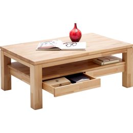 Couchtisch MCA furniture "TOPSELLER" Tische Gr. B/H/T: 115cm x 45cm x 70cm, beige (kernbuche + kernbuche/kernbuche) Couchtisch Massivholz mit Schubladen