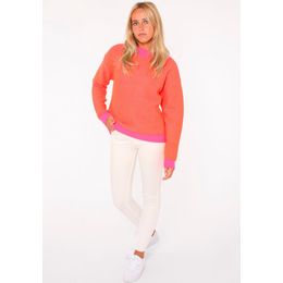 Rundhalspullover Zwillingsherz ""Two-Colored"" Gr. L, bunt (pink orange) Damen Pullover mit kontrastfarbigen Bündchen und Wollanteil