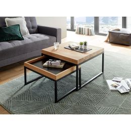 Couchtisch MCA furniture "Lubao, TOPSELLER" Tische Gr. B/H/T: 65cm x 38cm x 65cm, braun (asteiche + schwarz asteiche) Couchtisch Eckige Couchtische Holz-Couchtische 2-er Set Wohnzimmertisch in Massivholz Asteiche geölt, Metallgestell