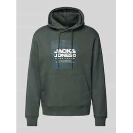 Jack & Jones Comfort Fit Hoodie aus Baumwoll-Mix mit gummiertem Print Modell 'AERO'