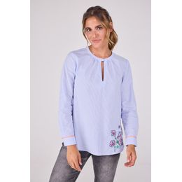 LIEBLINGSSTÜCK Klassische Bluse LIEBLINGSSTÜCK "OdeliaL" Gr. 38, blau (true blue) Damen Blusen mit Streifendessin, Bluemstickerei, Stehkragen