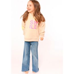 Hoodie Zwillingsherz ""Alissa-Kids"" Gr. 110/116, beige, Mädchen, Sweatware, Obermaterial: 50% Baumwolle, 50% Polyester, Sweatshirts, mit "Smile"-Aufdruck in Neonfarben und gestickte Smiley