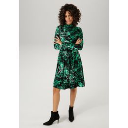 Jerseykleid Aniston CASUAL Gr. 34, N-Gr, schwarz (schwarz, grün, jade, weiß) Damen Kleider mit kunstvollem Blumendruck - jedes Teil ein Unikat