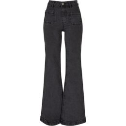 Bequeme Jeans Urban Classics "Urban Classics Damen Ladies Vintage Flared Denim Pants" Gr. 27, Normalgrößen, schwarz (blackwashed) Damen Jeans