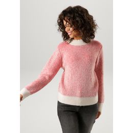 Strickpullover Aniston CASUAL Gr. 42, rot (sand-dunkelrot) Damen Pullover im Streifen-Dessin