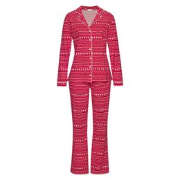 Lascana Pyjama 'XMas Dog Classic' Damen Gr&ouml;&szlig;e XS rot / wei&szlig; Winterkleid