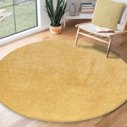 Teppich the carpet "Relax round", gold, H:16mm Ø:200cm, Polyester, Teppiche, waschbarer Wohnzimmer Teppich modern rutschfest