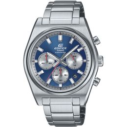 Chronograph CASIO EDIFICE Armbanduhren silberfarben-blau, silberfarben Herren Quarzuhr, Armbanduhr, Herrenuhr,Edelstahlband,Saphirglas,Stoppfunktion