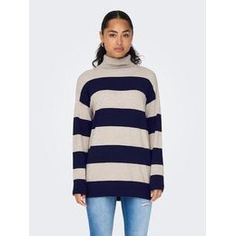 Rollkragenpullover Only "ONLIBI LS LONG ROLLNECK CC KNT" Gr. M (38), blau (weathered teak stripes:maritime blue) Damen Pullover