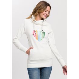 Sweater Ragwear "NESKA LOVE O" Gr. L (40), weiß (sanftes weiß) Damen Sweatshirts mit asymetrischem Schalkragen im Rainbow Pride-Design