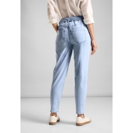 Loose-fit-Jeans Street One Gr. 31, Länge 28, blau (light blue wash) Damen Jeans mit Paperbag-Taille und Bindegürtel