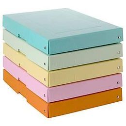 Archivbox Falken PURE Box Pastell A4, für bis zu 500 Blatt, mit Beschriftungsfeld, L 320 x B 240 x Füllhöhe 40 mm, FSC®-Pappe, farbsortiert, 5 Stück